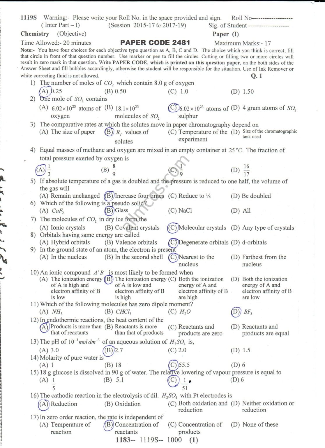 Chemistry Solved Mcqs Fsc Inter Part 1